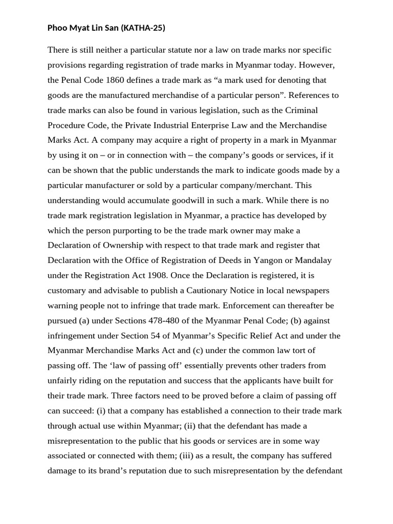 Phoo Myat Lin San | PDF | Trademark | Justice