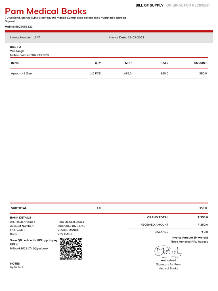 Yati Singh Invoice 1347 | PDF