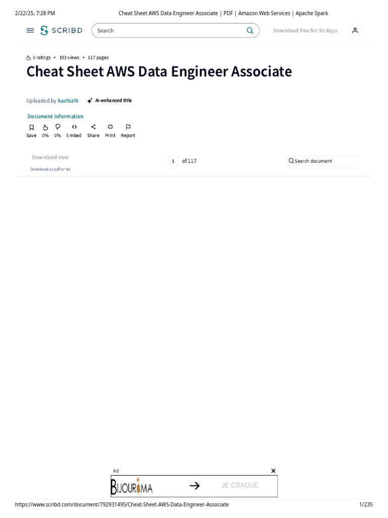 Cheat Sheet AWS Data Engineer Associate _ PDF _ Amazon Web Services _ Apache Spark | PDF ...