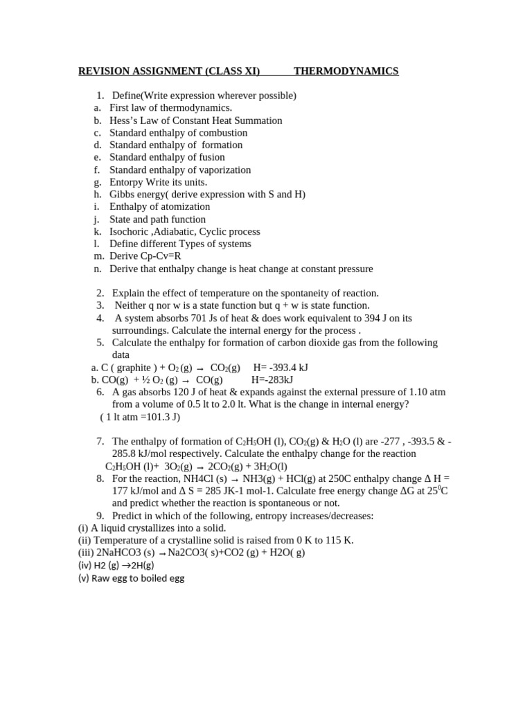 THERMODYNAMICS End of UI Assignment | PDF