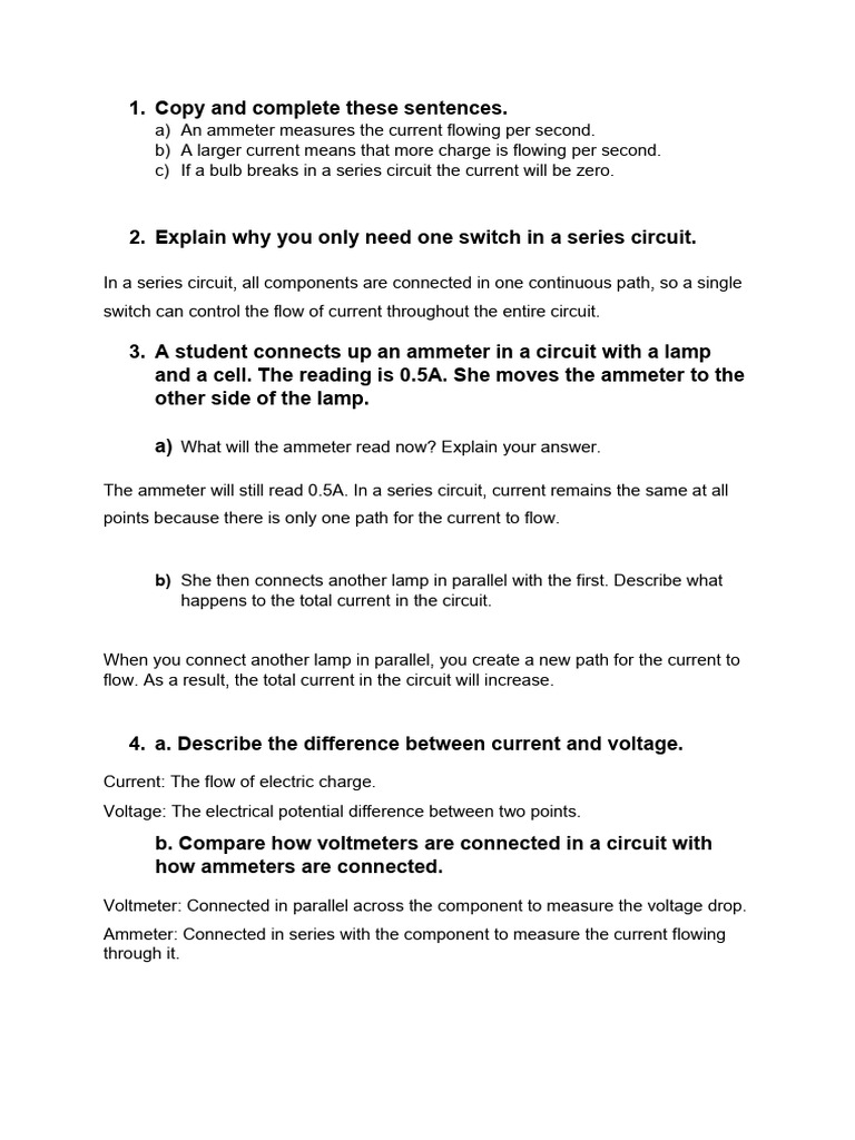Chapter 14 Electricity Science Test | PDF | Series And Parallel ...