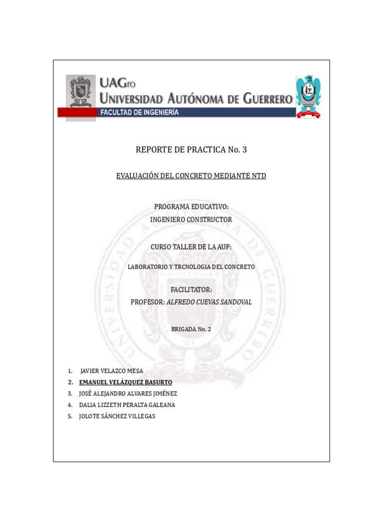 Reporte 3 Valuación Del Concreto Mediante NTD | PDF