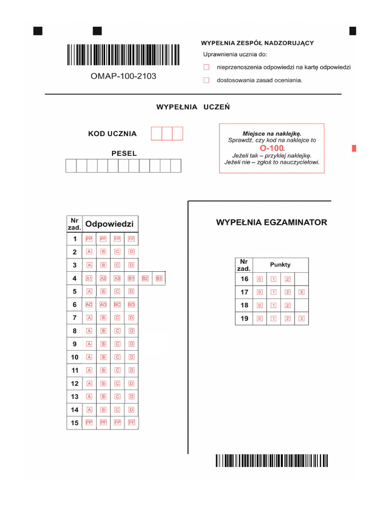 Zmieniona Karta Odpowiedzi Do Egz Probny 2022 Maj | PDF