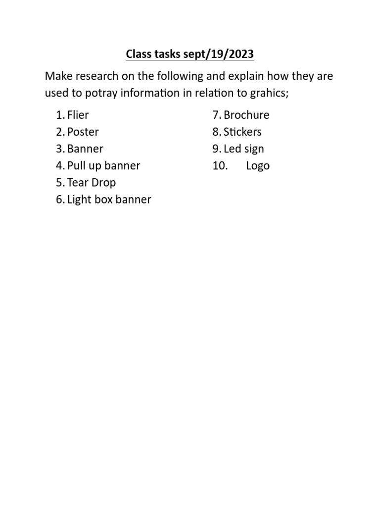 Graphics Class Tasks Sept | PDF