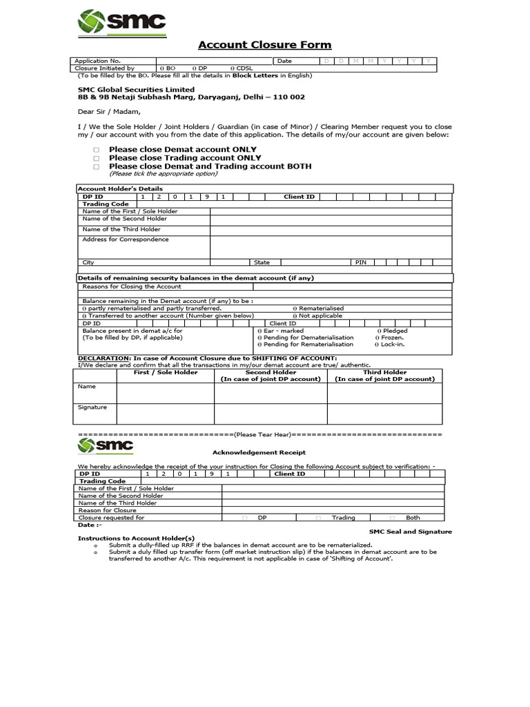 Account Closure Request Form DP+Trading - DELHI | PDF
