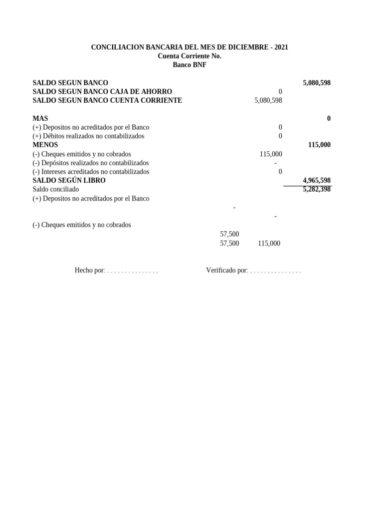 Ejercicio #3 Modelo Conciliacion Bancaria | PDF | Bancos | Cheque