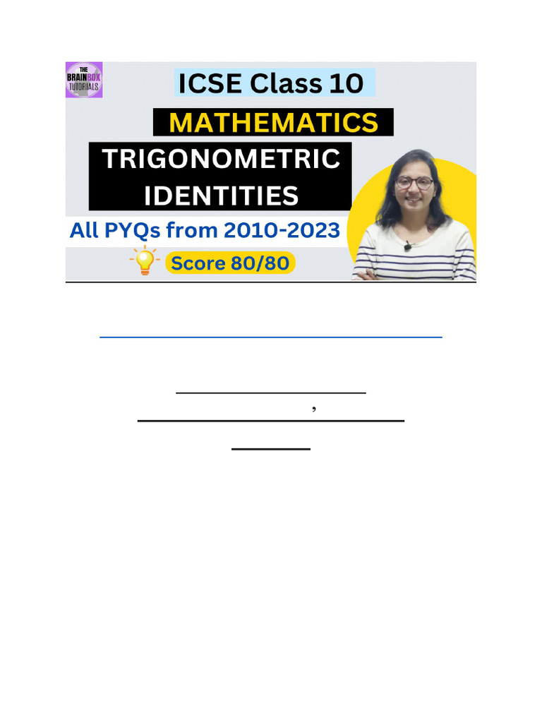 ICSE 10 TRIGONOMETRIC IDENTITIES PYQs | PDF | Trigonometric Functions | Mathematical Objects