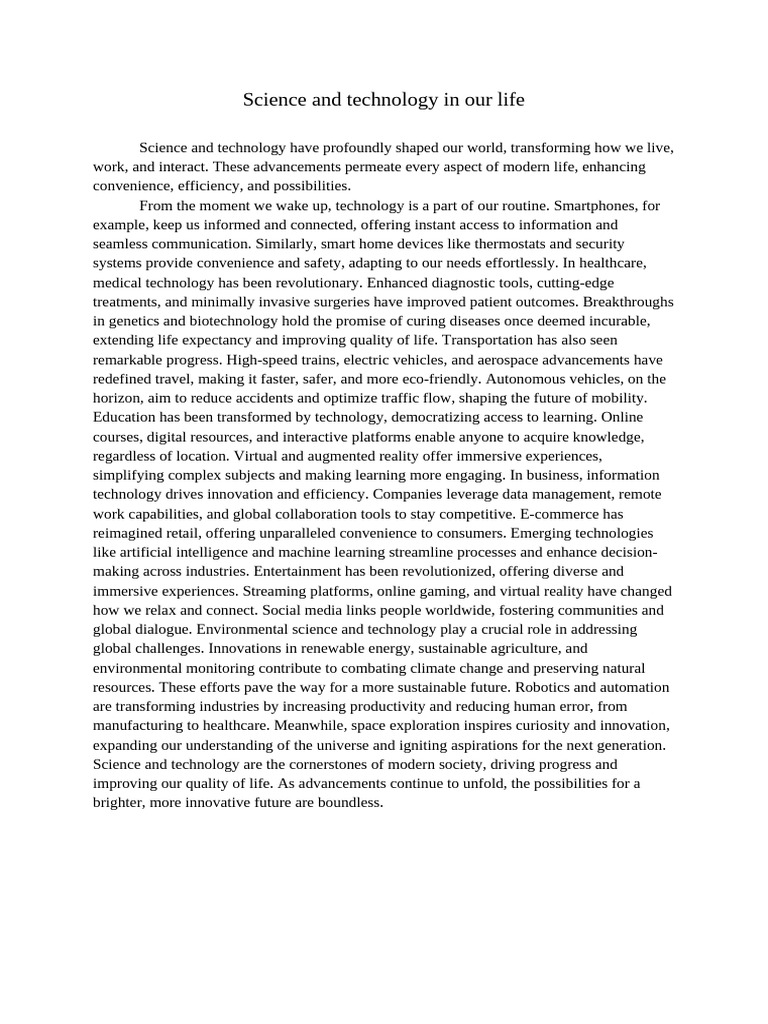 Science and Technology in Our Life | PDF | Science | Innovation