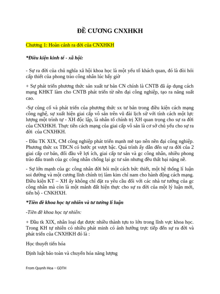 ĐỀ CƯƠNG CNKHXH | PDF