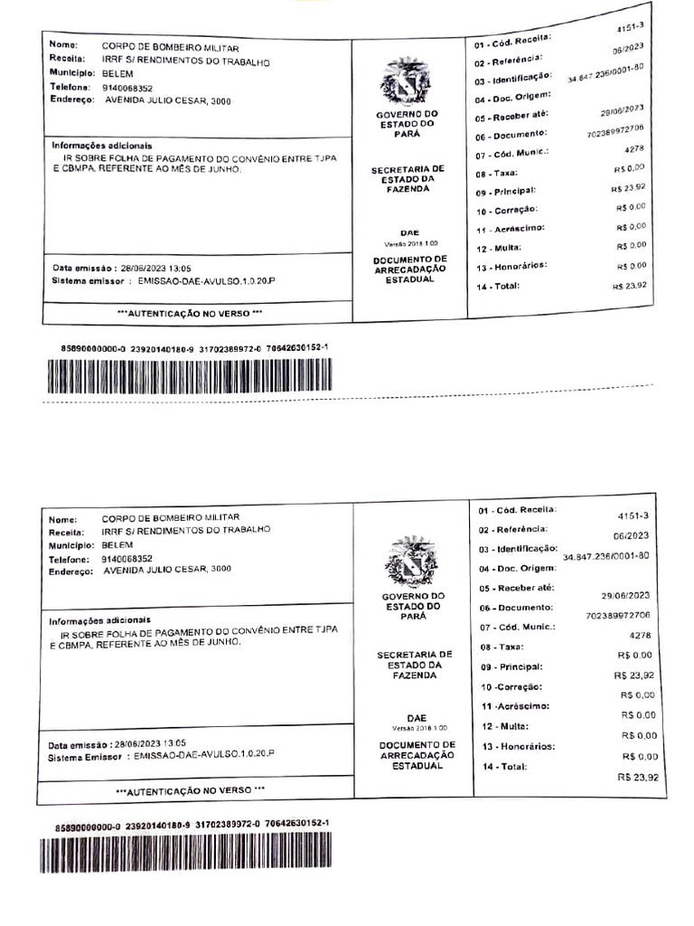 Documento DAE Junho 2023 - CBMPA | PDF