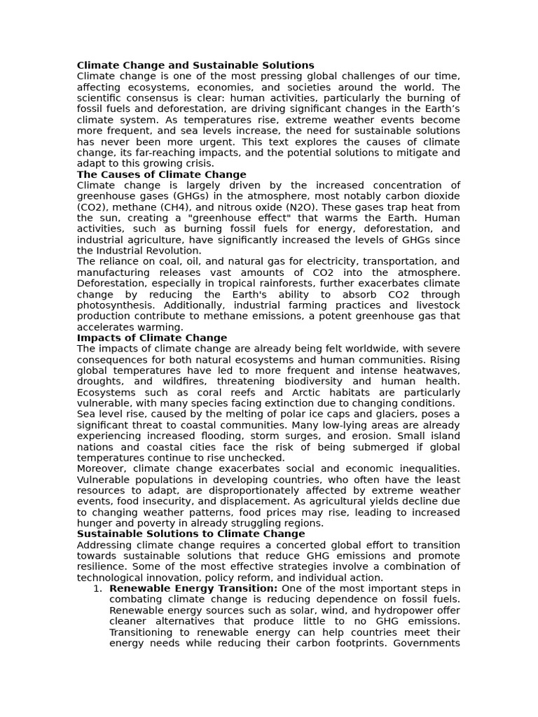 Climate Change and Sustainable Solutions | PDF | Climate Change ...