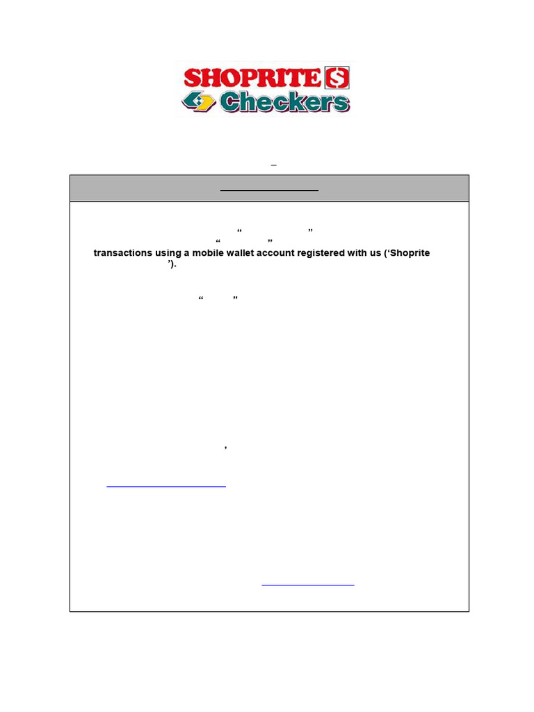 Shoprite Money Market Account Terms | PDF | Credit Card | Cash