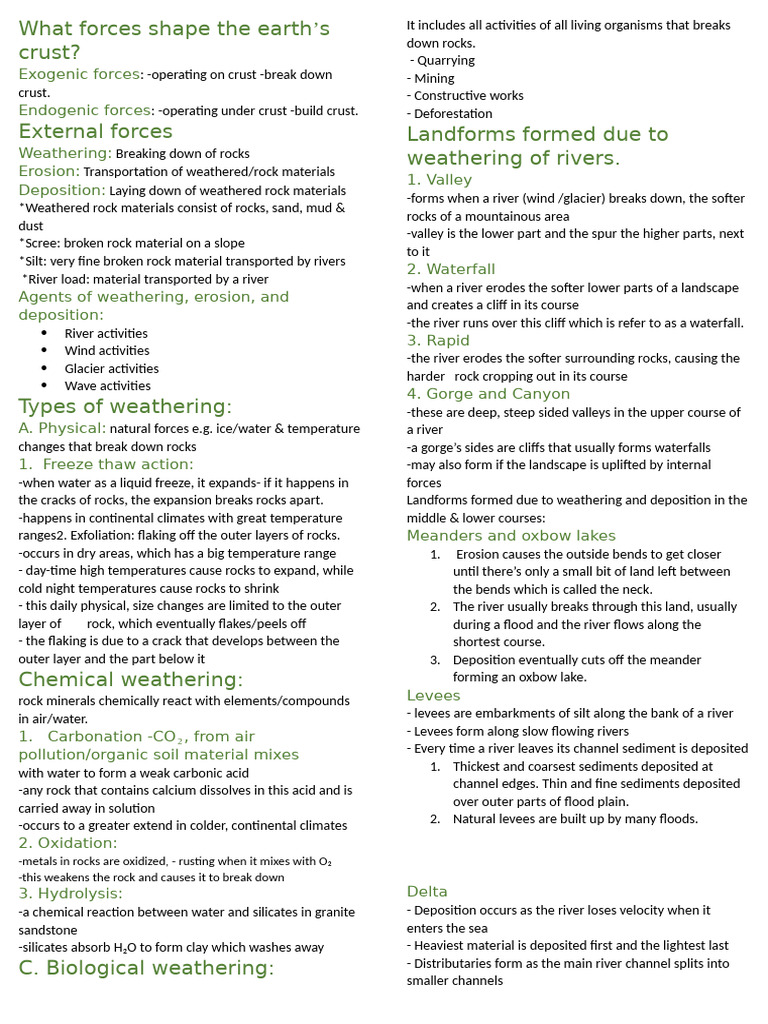 Grade 9 Geography: Earth Forces and Landforms | PDF | Erosion | Shoal