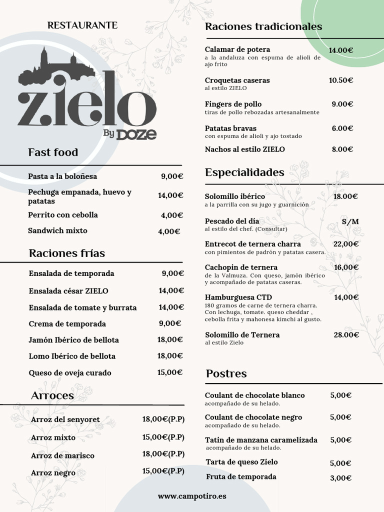 Carta Raciones Restaurante Zielo 1 | PDF | Cocina | Alimentos