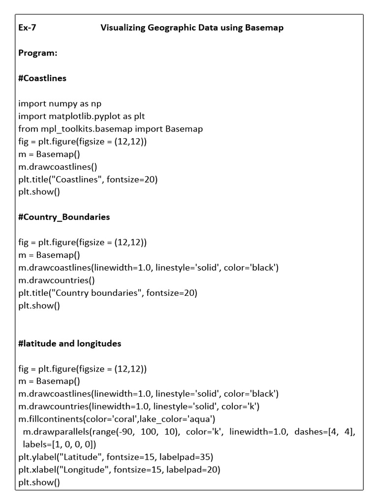 EX 8 Visualizing Geographic Data Using Basemap | PDF