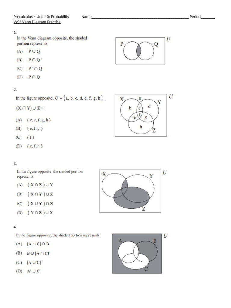 05-02 PC U10 WS3 Venn Diagrams Practice | PDF