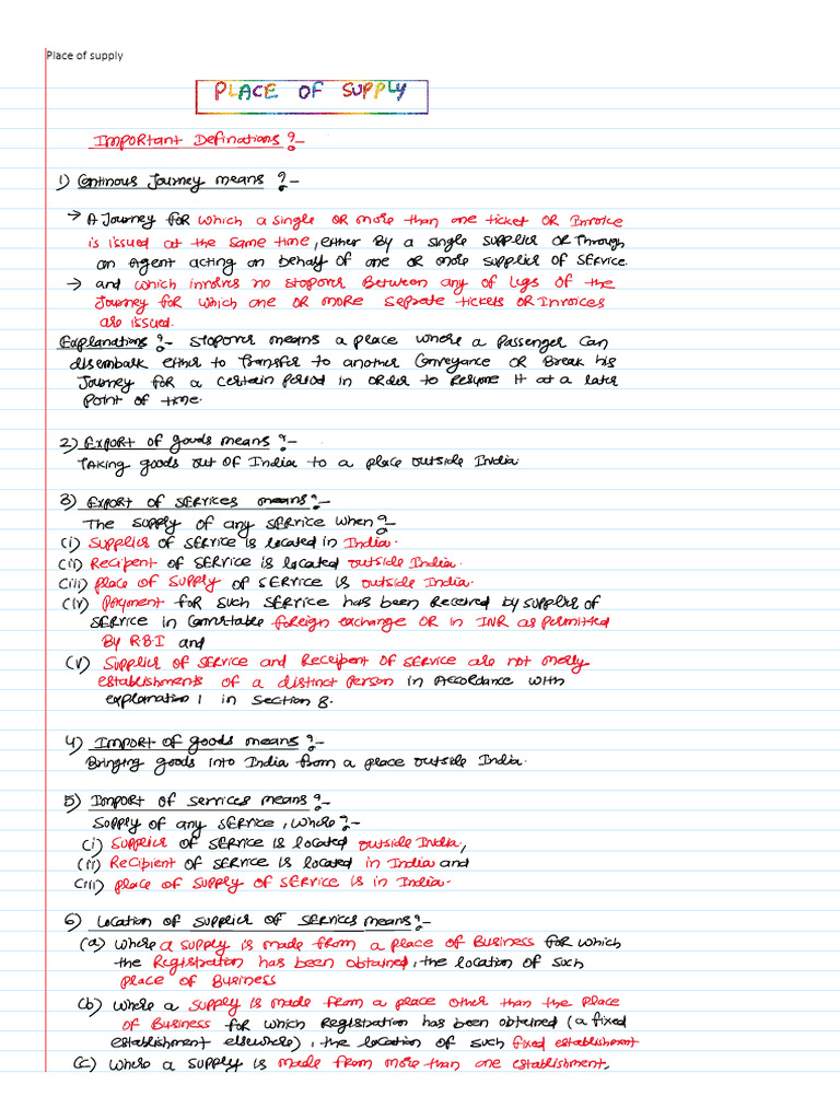 ?️PLACE_OF_SUPPLY_UNDER_GST_HANDWRITING_NOTES_2022_EXAM_By_Amit | PDF