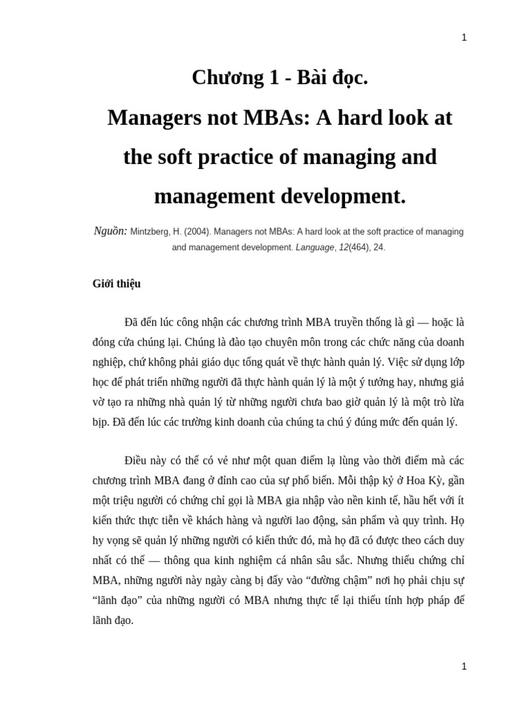 Chương 1 - Bài đọc - Manager not MBA | PDF