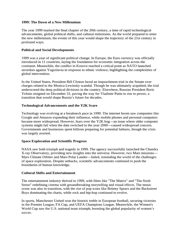 1999: The Dawn of A New Millennium | PDF