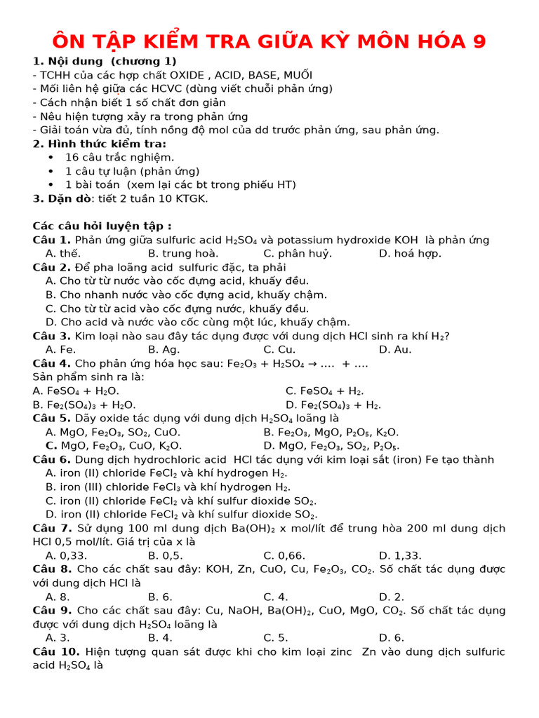 Fix HH9 - ÔN TẬP KTRA GIỮA KỲ.2324 | PDF