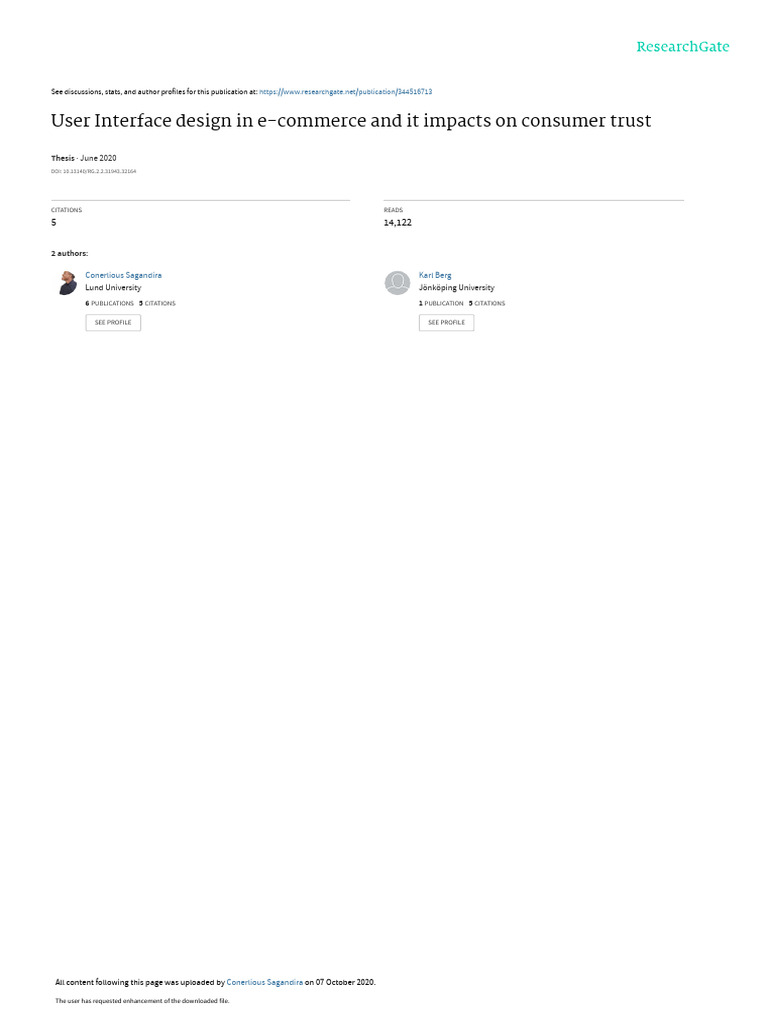 (Sagandira & Berg, 2020) User Interface Design in E-Commerce and It Impacts On Consumer Trust ...