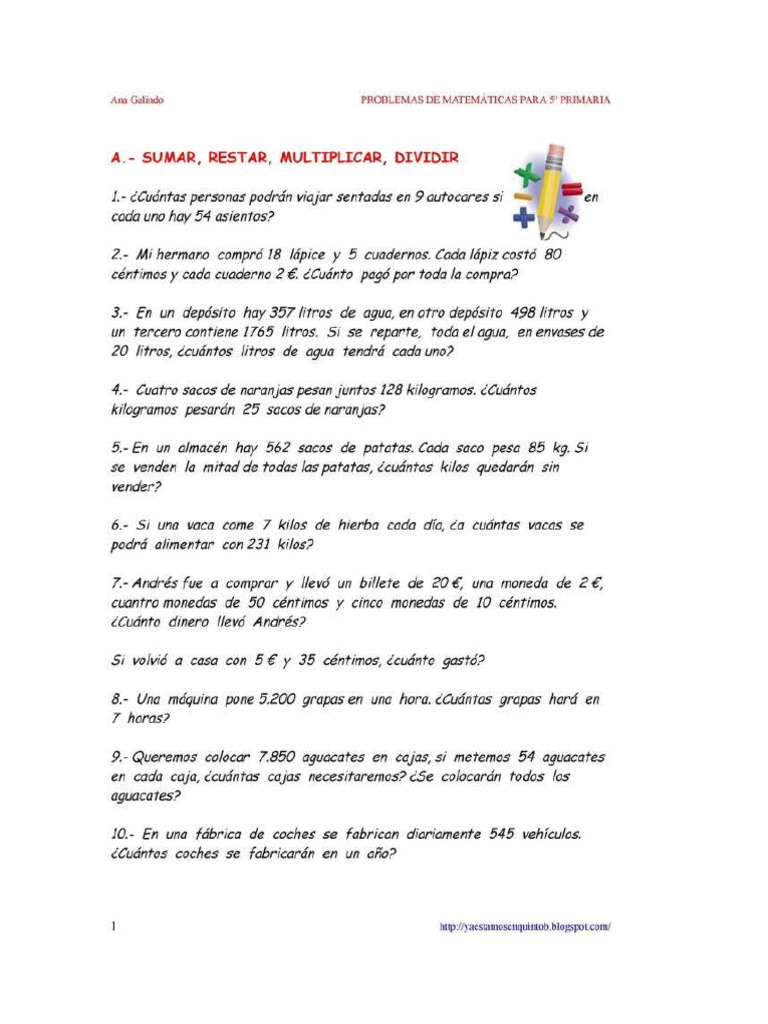 Problemas Con Las Cuatro Operaciones Basicas | PDF