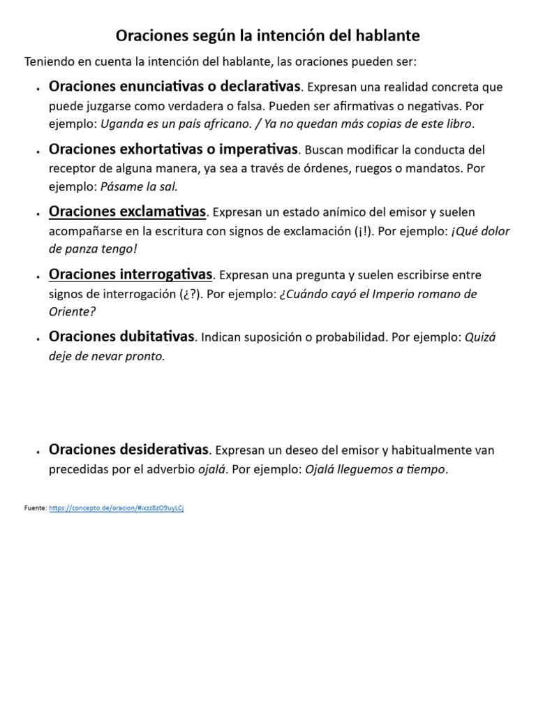 Oraciones según la intención del hablante | PDF