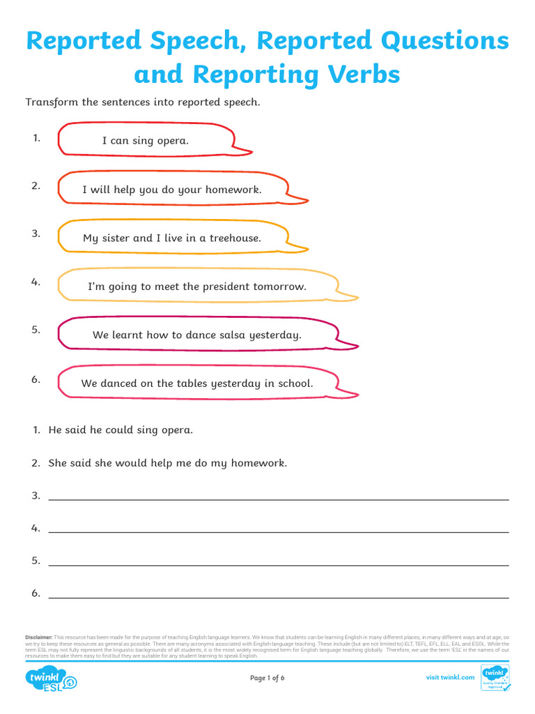 t Mfl 220 Reported Speech Reported Questions and Reporting Verbs ...