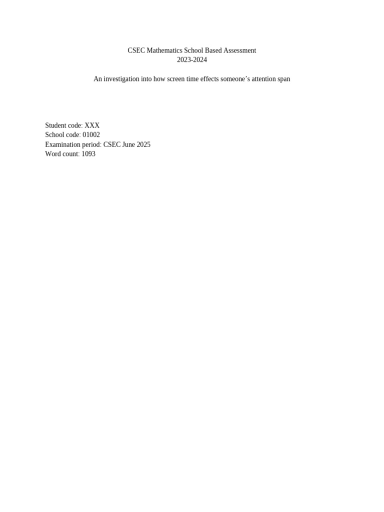 _CSEC Mathematics SBA | PDF | Attention | Methodology