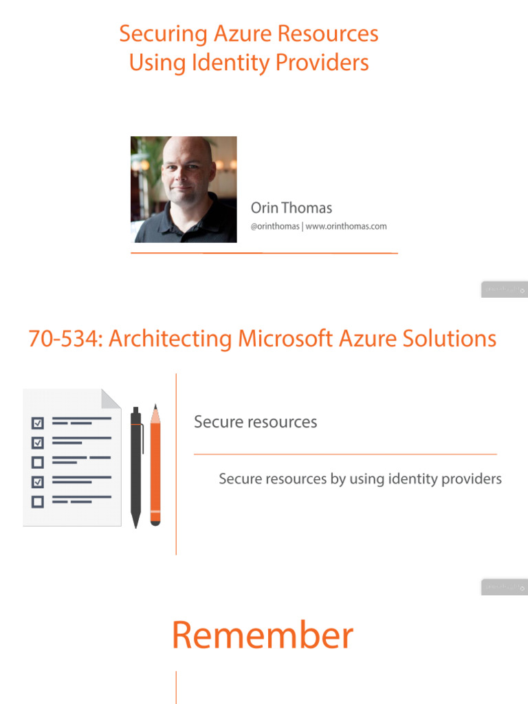 7 Architecting Azure Solutions 70 534 Secure Resources m7 Slides | PDF