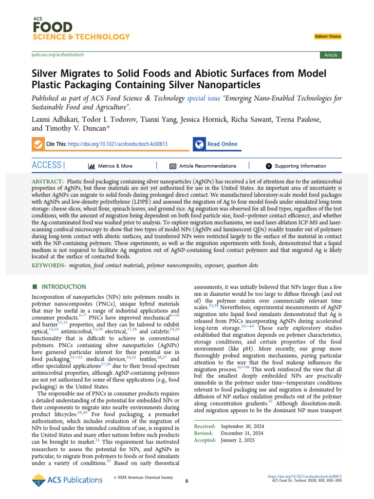 Silver Nanoparticle Migration in Food Packaging | PDF | Confocal ...
