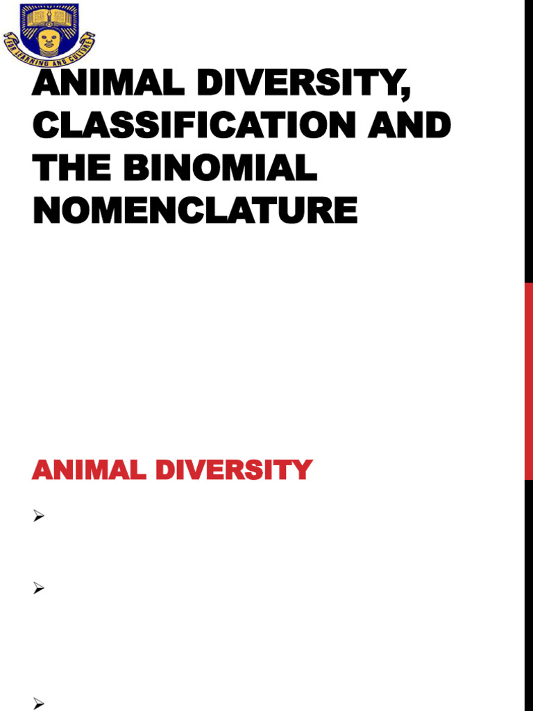 1-Animal DIversity Classification Binomial Nomenclature | PDF | Genus | Taxon