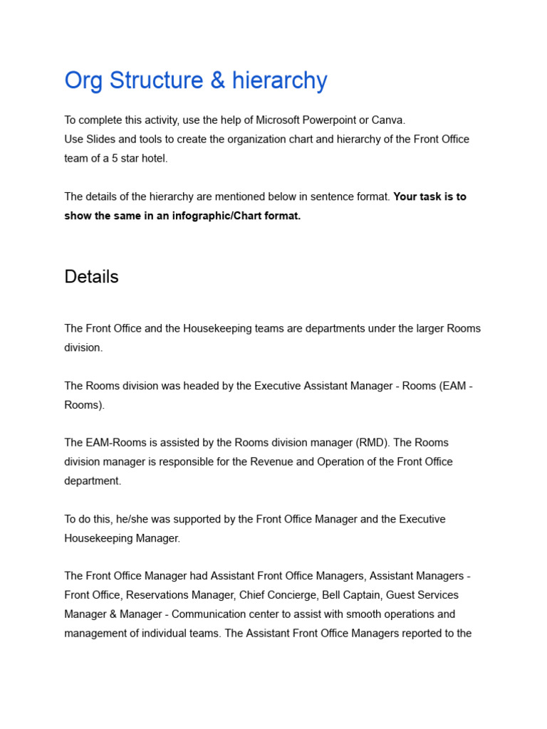 Front Office Hierarchy Chart | PDF