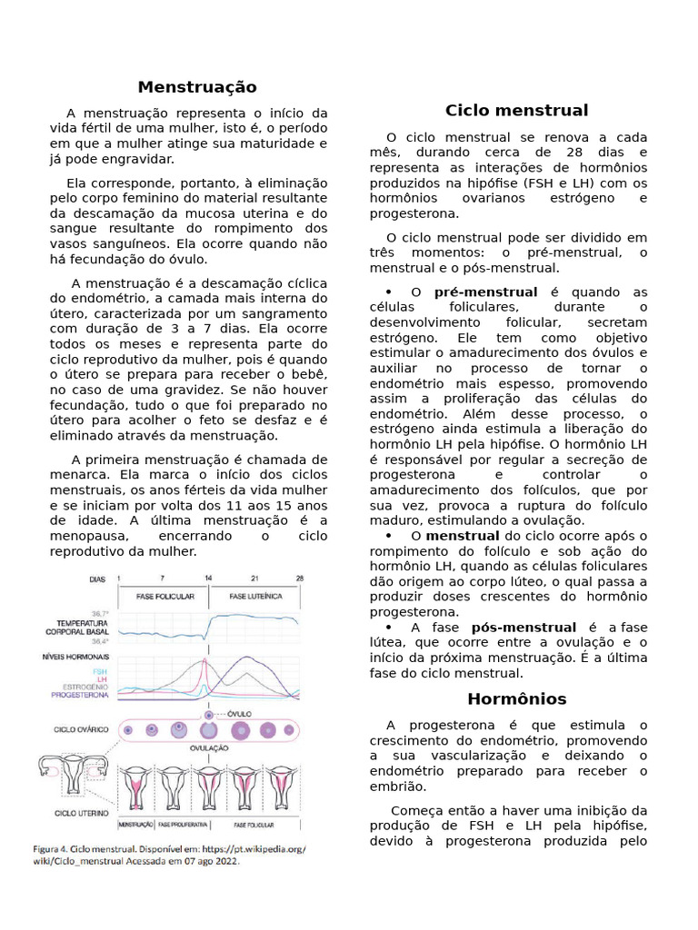 Ciclo Menstrual: Fases e Hormônios | PDF | Menstruação | Ciclo menstrual