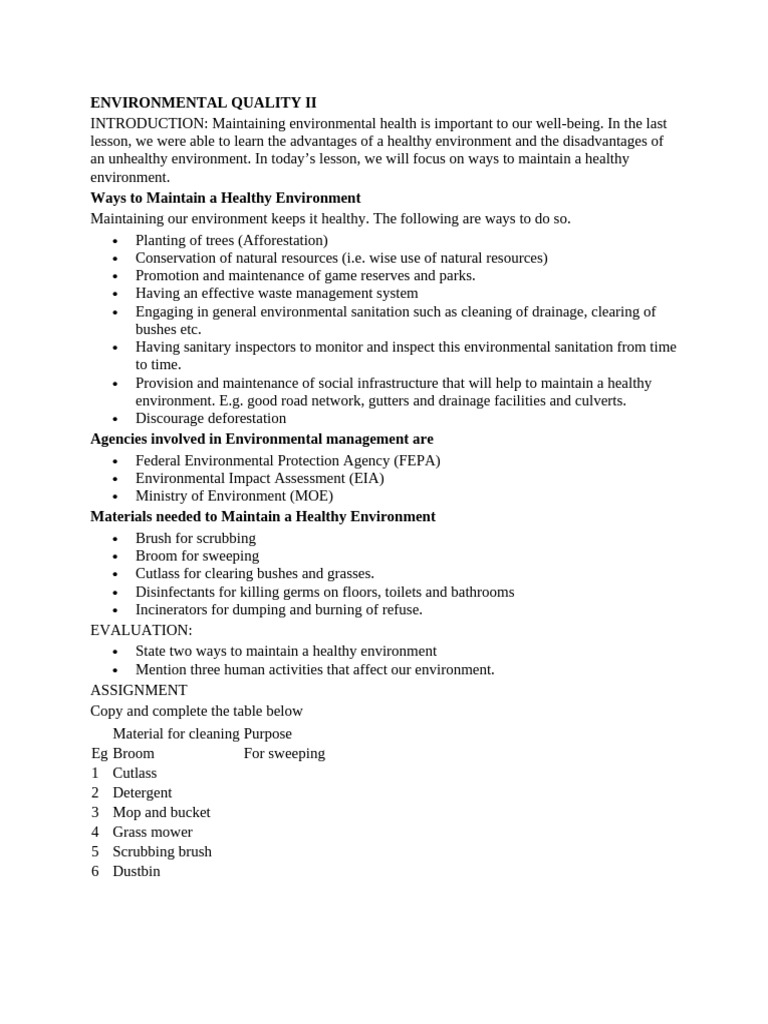 Maintaining a Healthy Environment: Key Methods | PDF