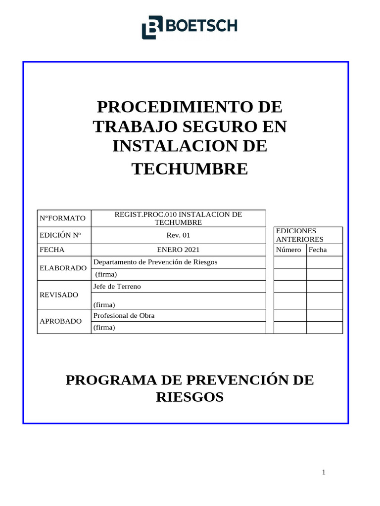 REGIST - PROC.010 Procedimiento Instalación de Techumbre | PDF