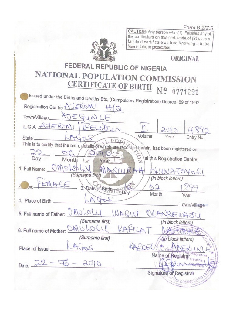 Brith Certificate Arranged | PDF