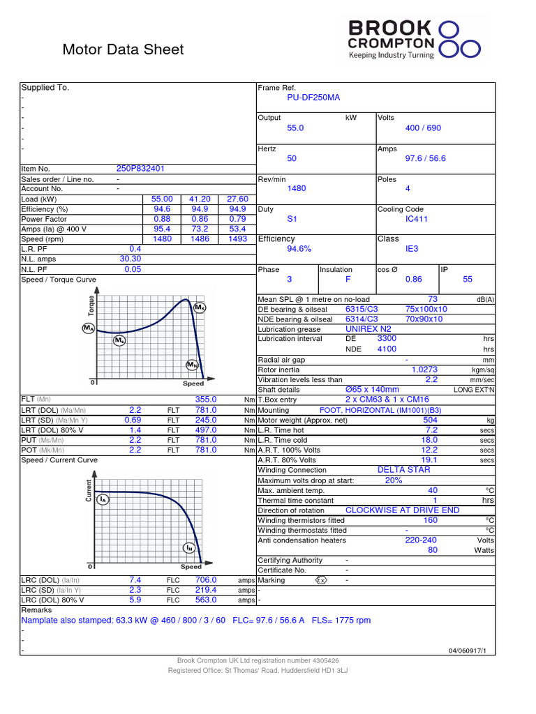 Brook-Crompton-250P832401-datasheet | PDF | Electrical Engineering ...
