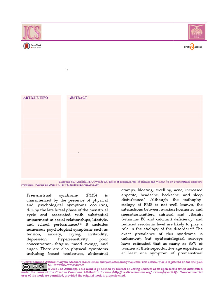 Efeito Do Uso Combinado de Cálcio e Vitamina B6 Na TPM | PDF | Premenstrual Syndrome | Diseases ...