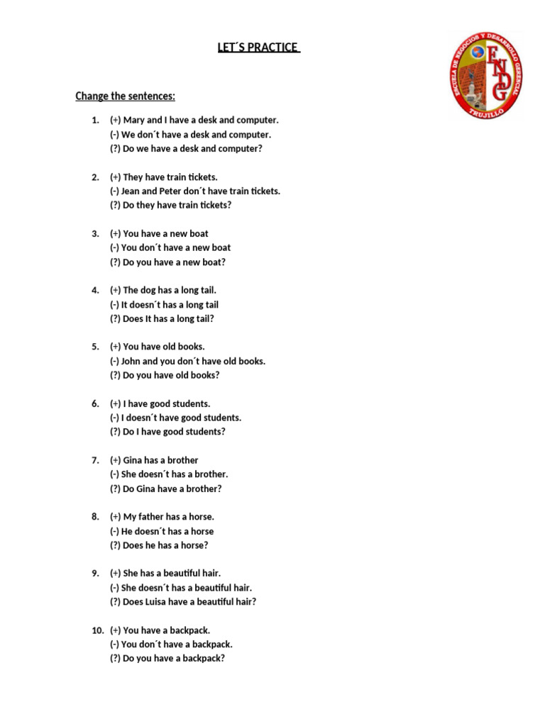 English Sentence Practice | PDF