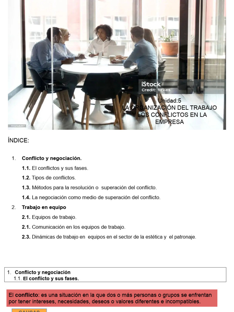 Presentación U. 5 LA ORGANIZACIÓN DEL TRABAJO Y LOS CONFLICTOS EN LA EMPRESA | PDF | Negociación ...