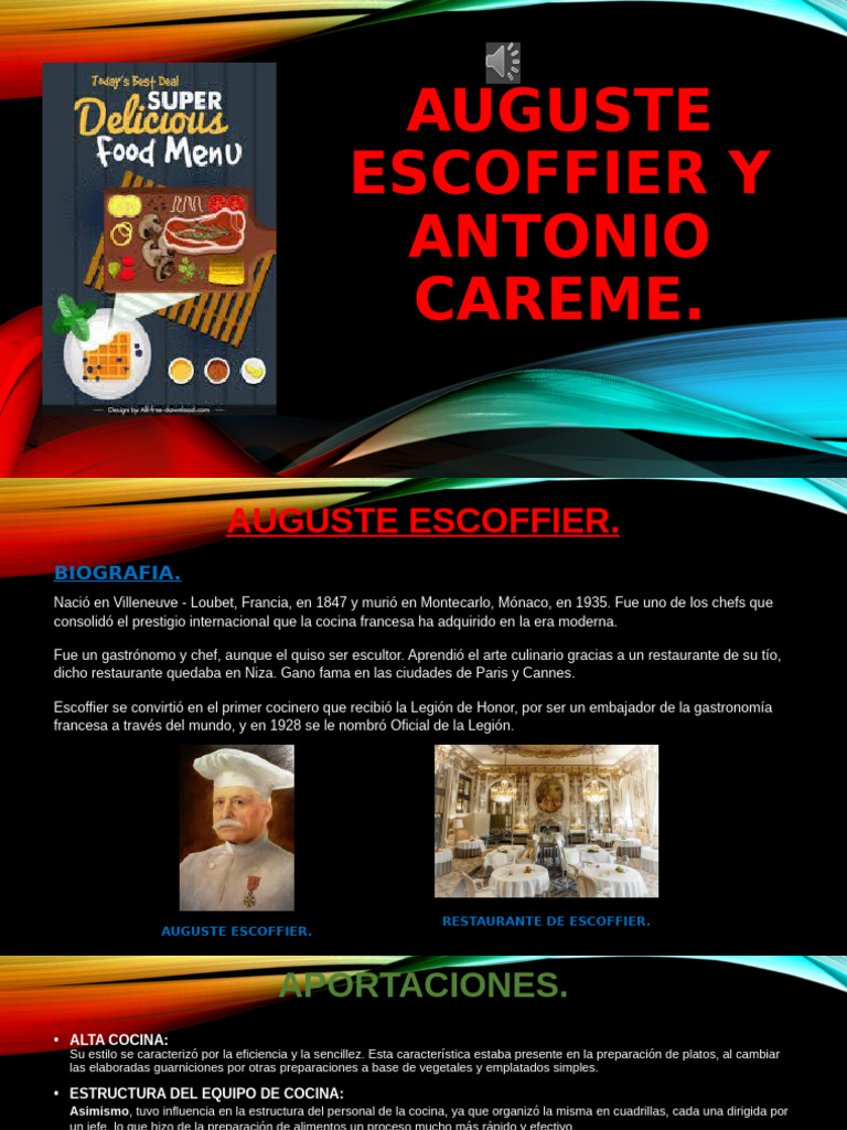 Auguste Escoffier y Antonio Careme | PDF | Artes culinarias | Alimentos
