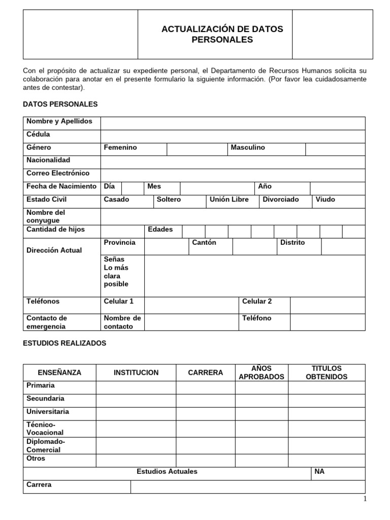 Actualización de Datos Personales | PDF