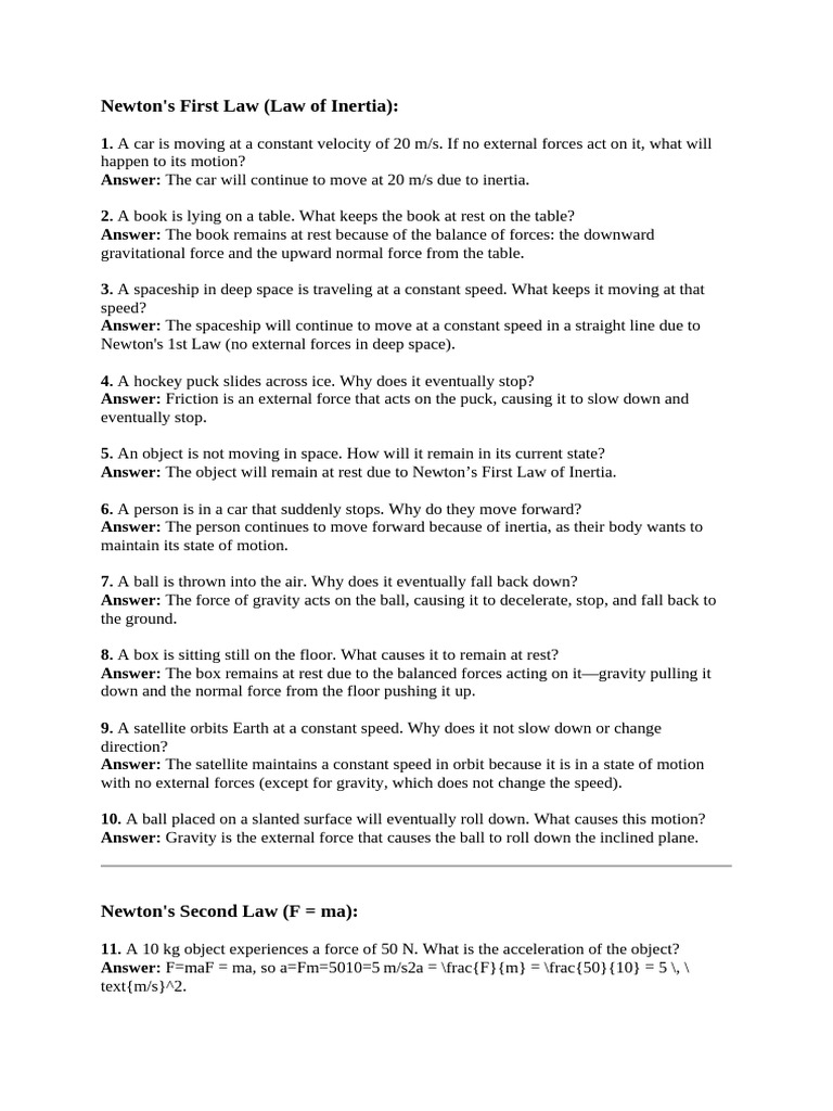 Ans - Ex (Newton's Law 1 and 2) | PDF | Force | Newton's Laws Of Motion