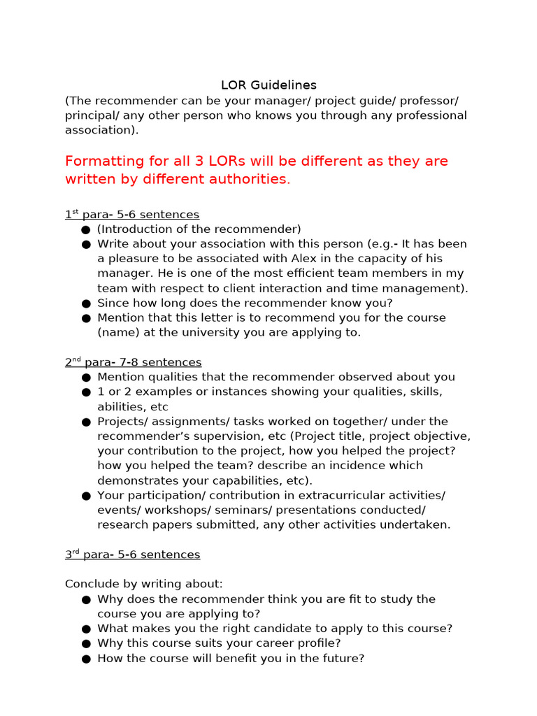LOR Writing Guide for Applicants | PDF