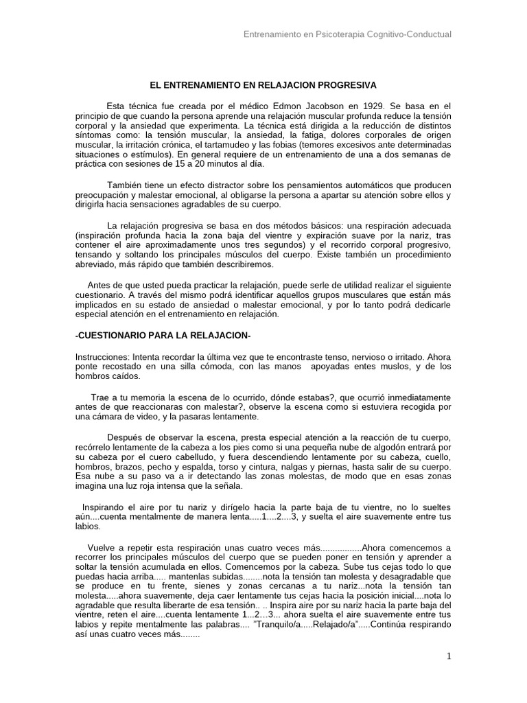 Relajación Progresiva | PDF | Ansiedad | Mano