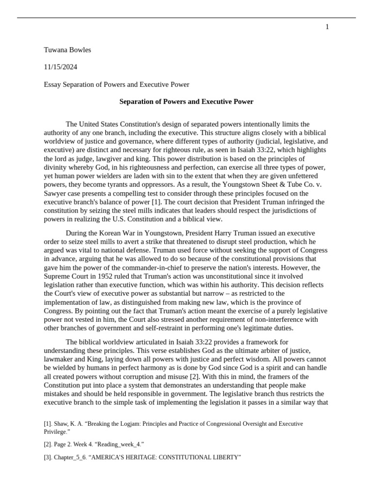 Executive Power and Constitutional Limits | PDF | Separation Of Powers ...