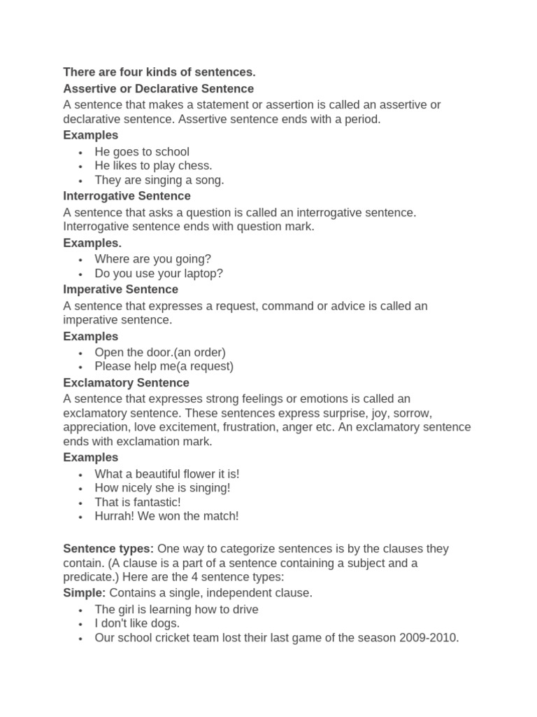 Types of Sentences Explained | PDF | Sentence (Linguistics) | Question