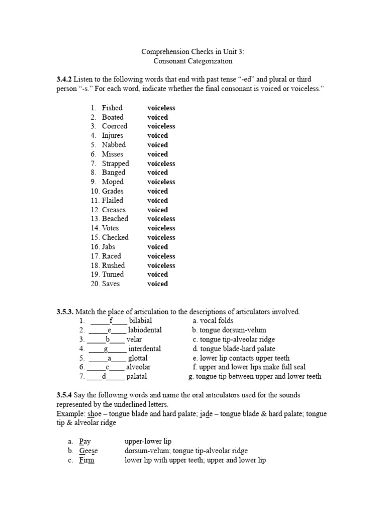 Unit 3 Comprehension Checks Answers | PDF | Linguistics | Phonetics