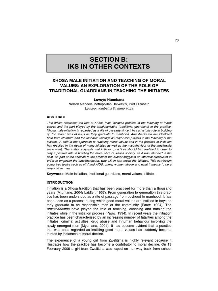 Ntombana 2009 Xhosa Male Initiation and Teaching of Moral Values An Exploration of The Role of ...